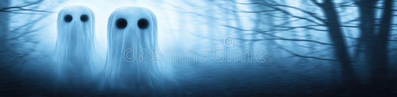 Two Ghostly Figures Float in a Misty, Eerie Forest, Creating a Haunting ...
