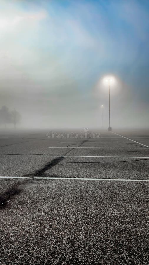 Fog and Lamppost Light in Empty Parking Lot Background Business Economy ...