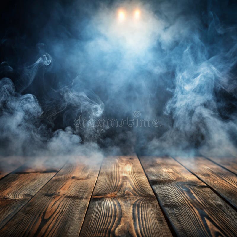 Fog and Mist on Wooden Table for Halloween Backdrop Stock Illustration ...