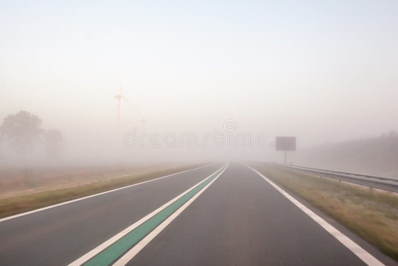 Fog on the motorway stock image. Image of line, direction - 79258345