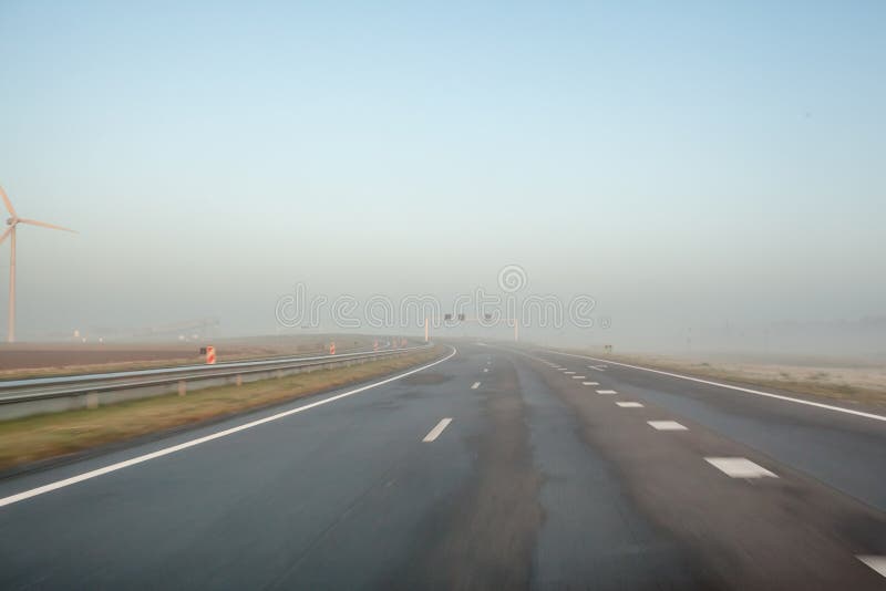 Fog on the motorway stock photo. Image of direction, traffic - 79260790
