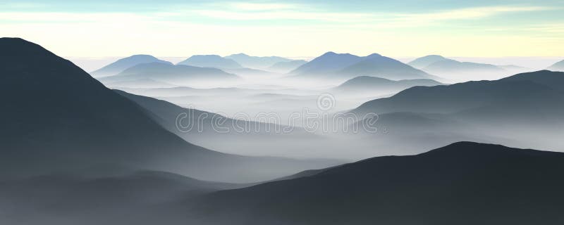 Mist covered mountains stock vector. Illustration of sunrise - 99447949