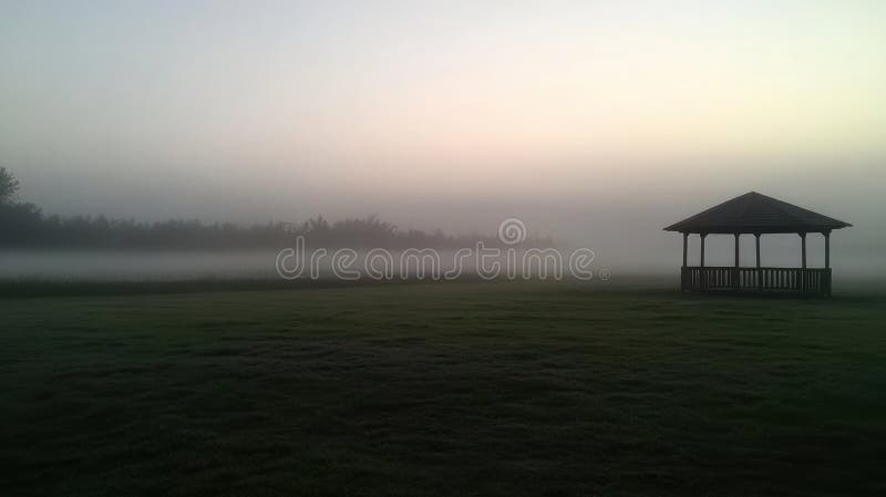 Fog in Nature with a Wide View of a Misty Field, an Empty Gazebo in ...