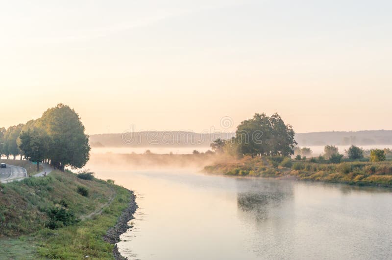 Fog Over Border River Oder in the Morning. Stock Photo - Image of ...