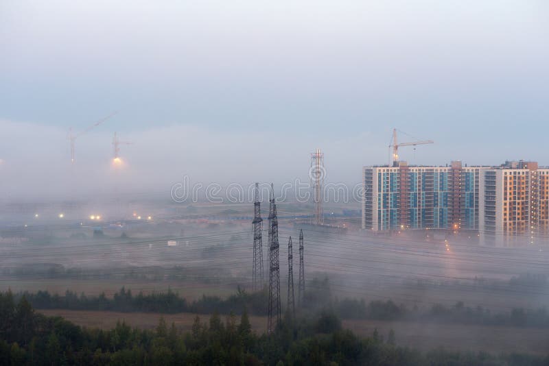 Fog Over a Construction Site Stock Image - Image of business, sunlight ...