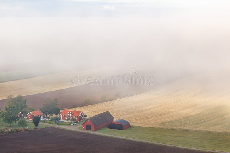 Fog Over the Fields at a Farm Stock Image - Image of trees, landscape ...