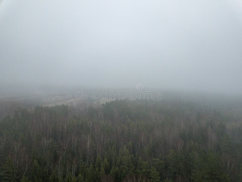 Fog Over Forests and Lakes in Countryside. Drone Image from Above Stock ...