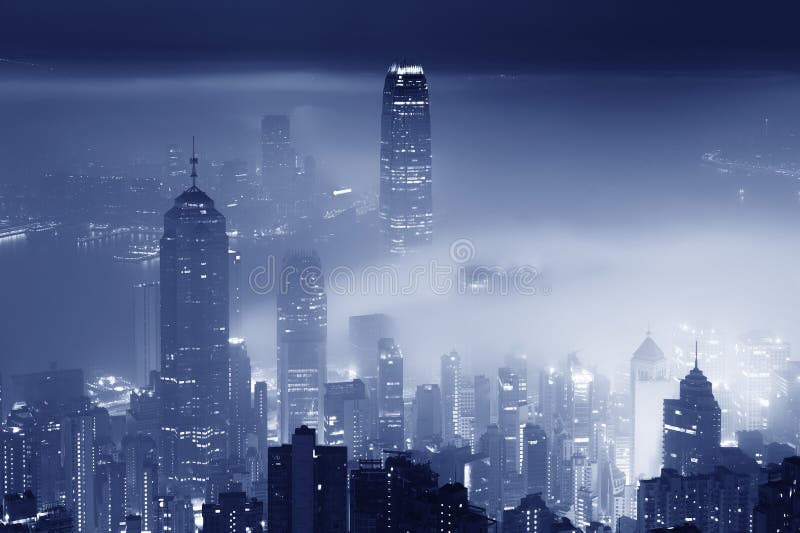 Fog Over Hong Kong City at Night Stock Image - Image of kong, hong ...