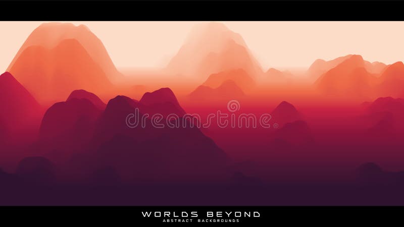Fog Over Mountains. Vector Landscape Panorama. Abstract Red Gradient ...