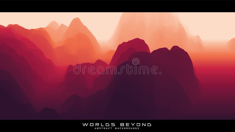 Fog Over Mountains. Vector Landscape Panorama. Abstract Red Gradient ...