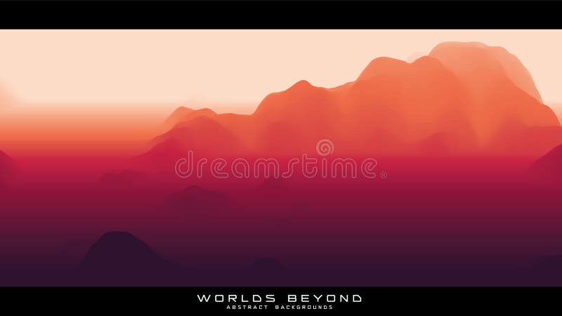 Fog Over Mountains. Vector Landscape Panorama. Abstract Red Gradient ...