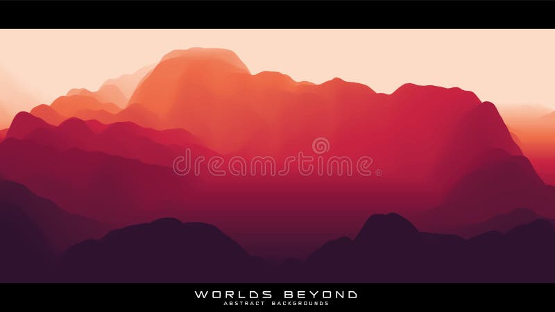 Fog Over Mountains. Vector Landscape Panorama. Abstract Red Gradient ...
