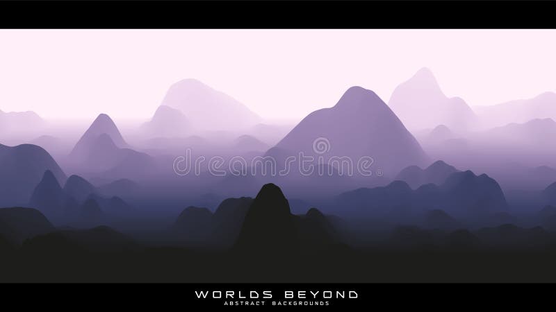Fog Over Mountains. Vector Landscape Panorama. Abstract Violet Gradient ...