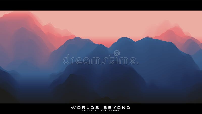 Fog Over Mountains. Vector Landscape Panorama. Abstract Violet Gradient ...