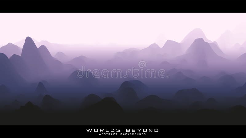 Fog Over Mountains. Vector Landscape Panorama. Abstract Violet Gradient ...
