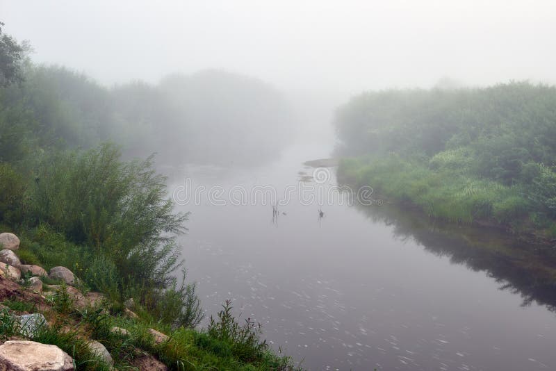 Fog Over the River Early in the Morning. Stock Photo - Image of outdoor ...