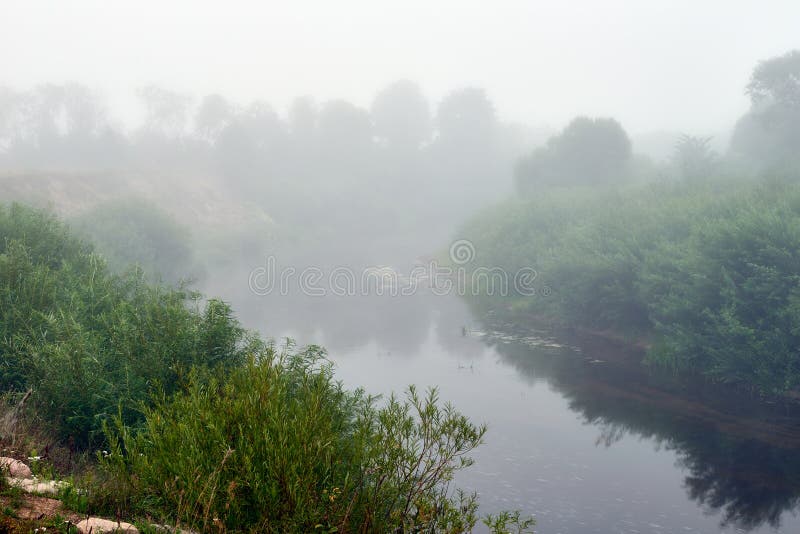 Fog Over the River Early in the Morning. Stock Image - Image of nature ...