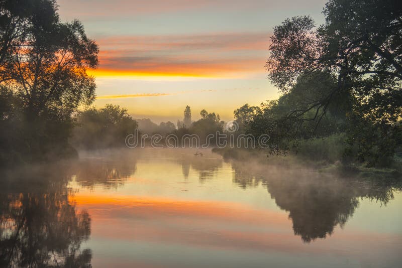 Fog Over the River at Sunrise Time Stock Photo - Image of spring ...
