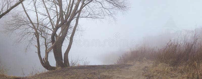Morning Fog Over the River Red Dawn Stock Photo - Image of landscape ...