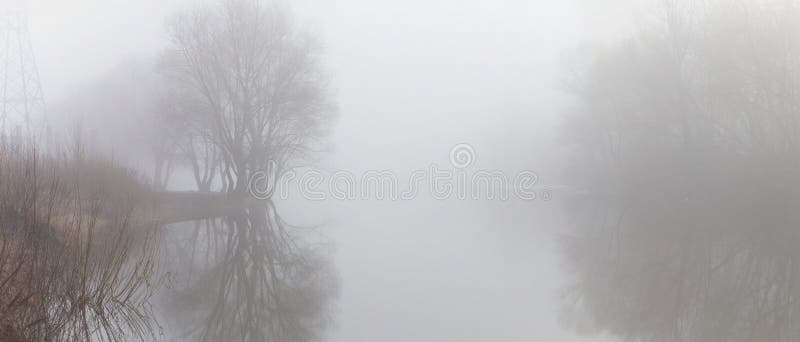 Morning Fog Over the River Red Dawn Stock Photo - Image of landscape ...