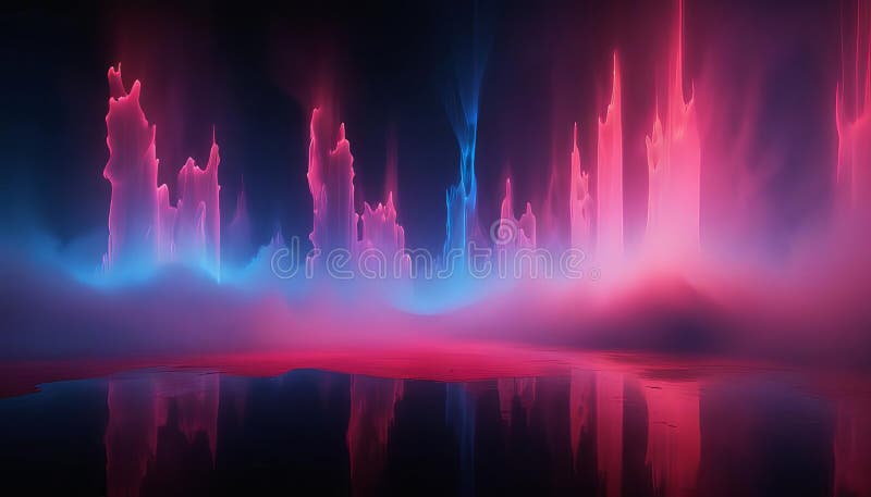 Fog in Red Blue Neon Light on Black Background Stock Illustration ...