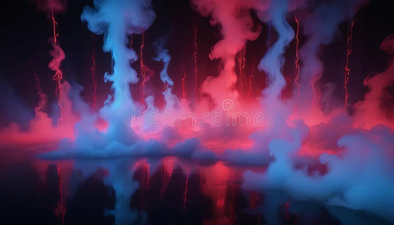 Fog in Red Blue Neon Light on Black Background Stock Illustration ...