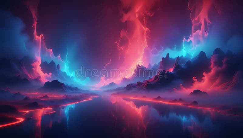Fog in Red Blue Neon Light on Black Background Stock Illustration ...