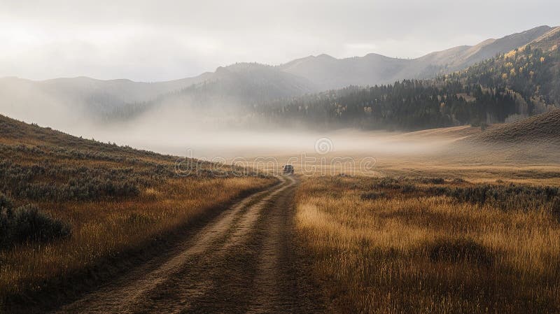 Fog Rolling in on Valley Trail, Lone Car Navigating, Moody Tones ...