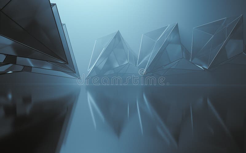 Fog Scene with Abstract Geometry, 3d Rendering Stock Illustration ...