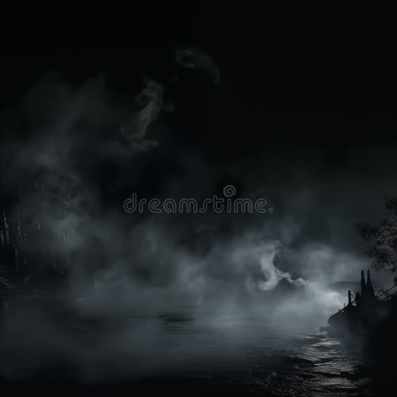 Fog and Smoke in the Dark Over the Ground Abstract Background for ...