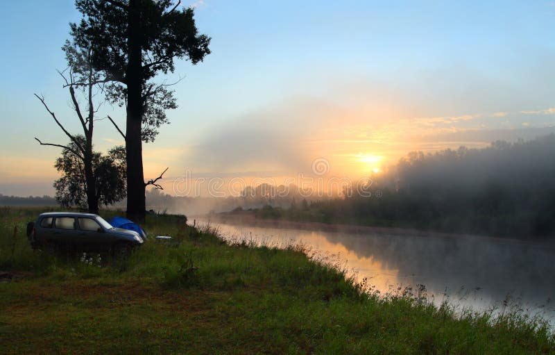 Fog sunrise on the river stock photo. Image of landscape - 12664442