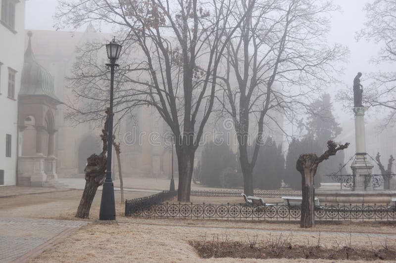 Fog in town stock image. Image of weather, slovakia, fall - 28402807