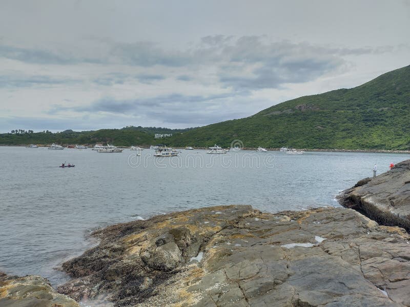 Fog View Beach Rock Stone in Hong Kong Clear Water Bay Stock Photo ...
