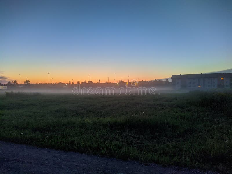 Fog in the Village at Night in Summer. Stock Image - Image of lighting ...
