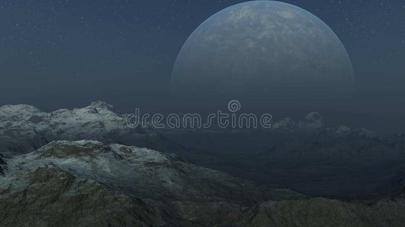 Foggy Alien Planet, Frozen World - 3D Rendering Stock Illustration ...