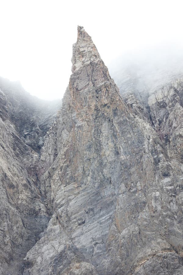 Foggy Alpine Mountainside with Rocks and Clouds Side by Side Stock ...