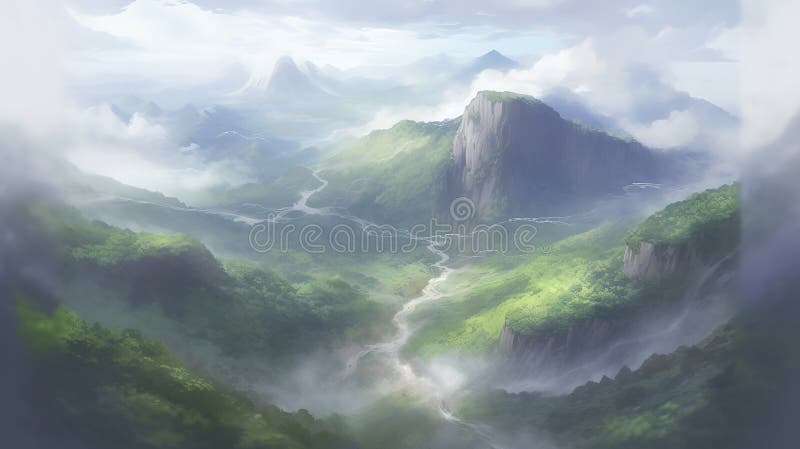 A Foggy Anime Manga Landscape Illustration, Ai Generated Image Stock ...