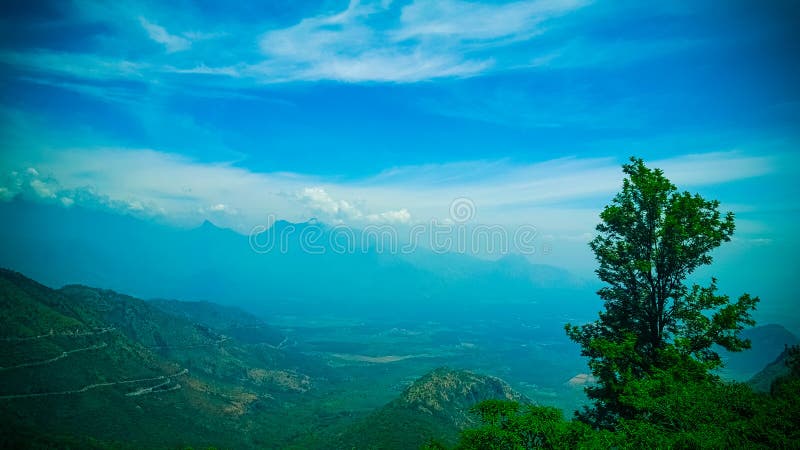 Foggy Blue Sky and Greenery Stock Image - Image of forest, season ...