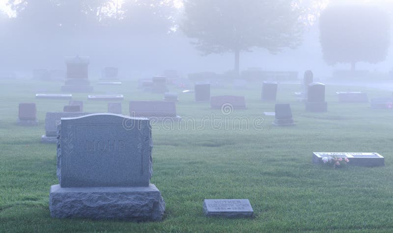 Cemetery in blue fog stock photo. Image of foggy, spooky - 24046810