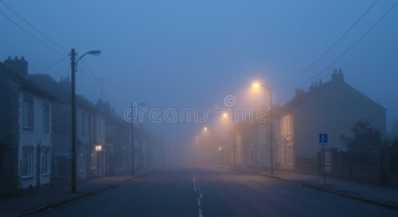 Foggy City Street at Night stock illustration. Illustration of foggy ...