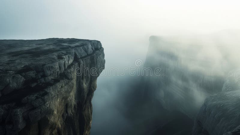 Foggy Cliff Edge Stand Alone with Clound Sky with Mountain in the ...