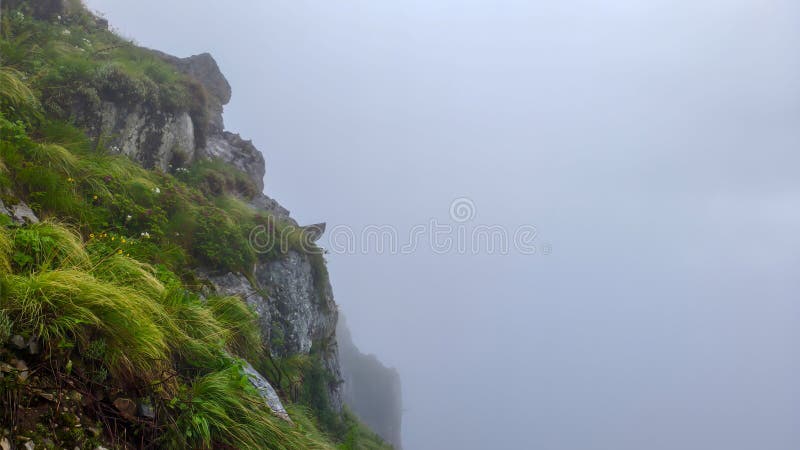 Foggy Cliffside Mountain View Stock Photo - Image of lush, scenic ...