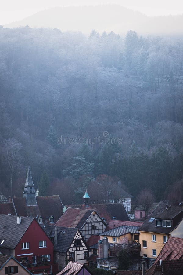 Foggy Day in Alsacian Village Stock Photo - Image of tree, screenshot ...