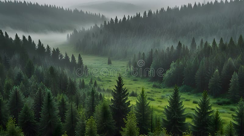 Foggy Dense Forest with Haze Stock Image - Image of landscape ...
