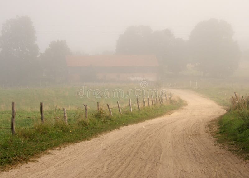 Foggy farm road stock photo. Image of countryside, morning - 1297654