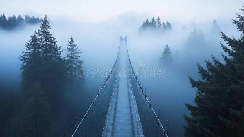 Foggy Forest Bridge Pathway Stock Illustration - Illustration of ...