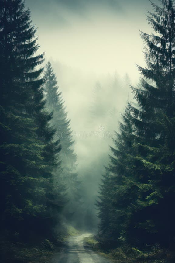 Foggy Forest with Trees in the Background. Filtered Image Processed ...