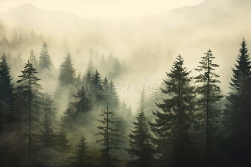 Foggy Forest with Trees in the Background. Filtered Image Processed ...