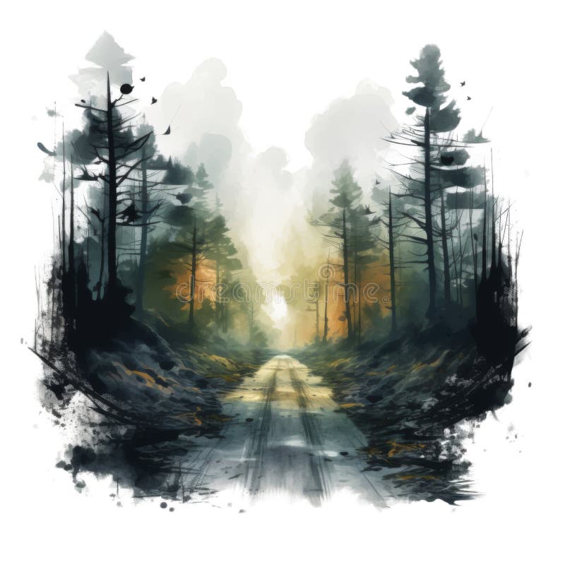 A Foggy Forest Path Leading through Tall Trees Stock Image ...