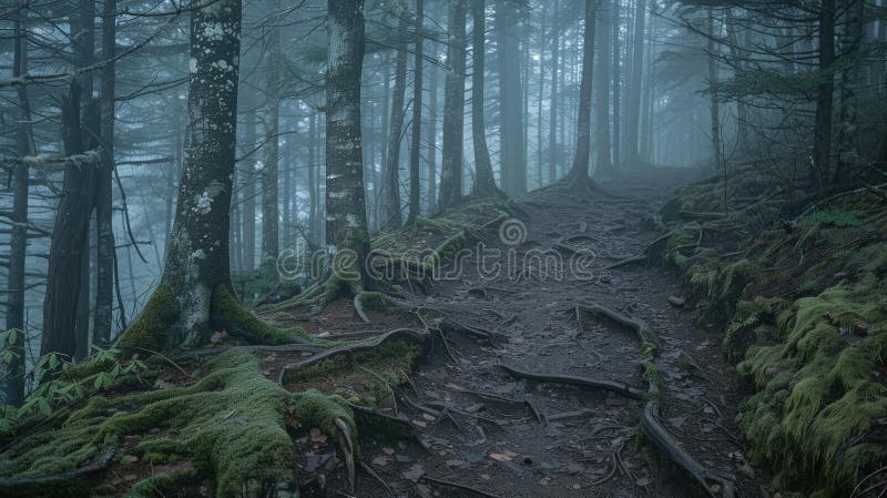 Solitude in a Misty Forest a Dawn Walk Stock Illustration ...